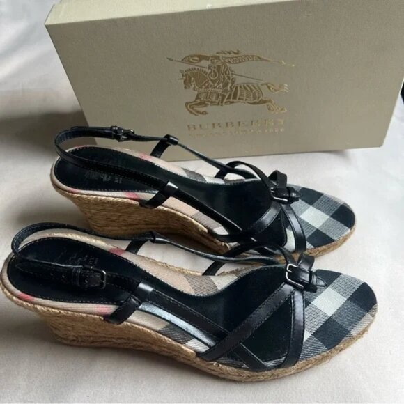 Burberry | Shoes | Burberry Leather Buckle Espadrille Sandals Size 4 ...